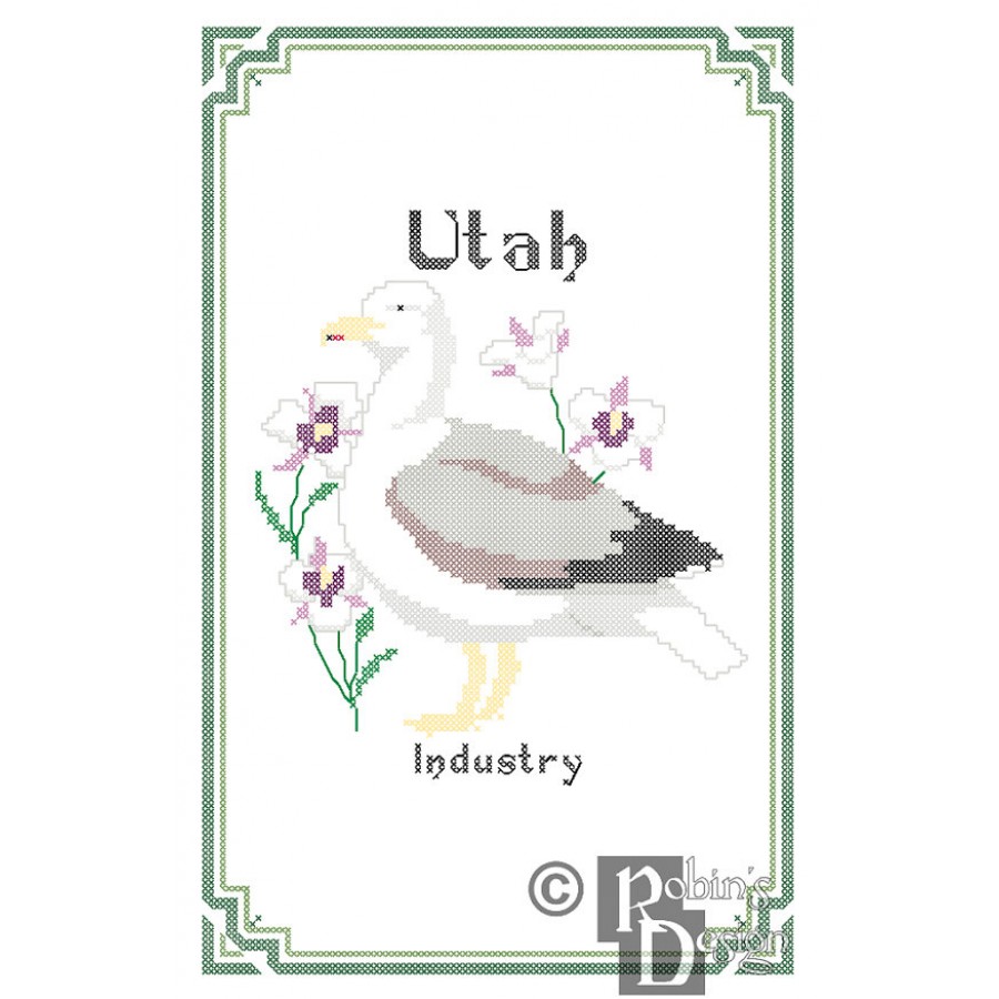 Utah State Bird, Flower and Motto Cross Stitch Pattern PDF