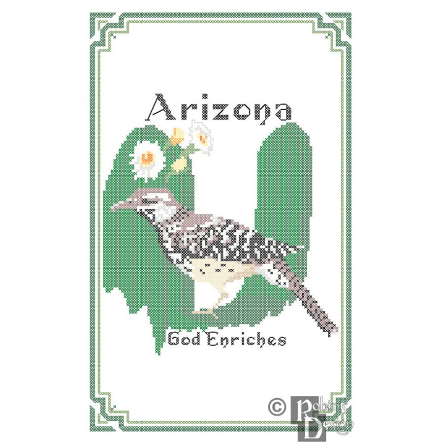 Arizona State Bird, Flower and Motto Cross Stitch Pattern PDF