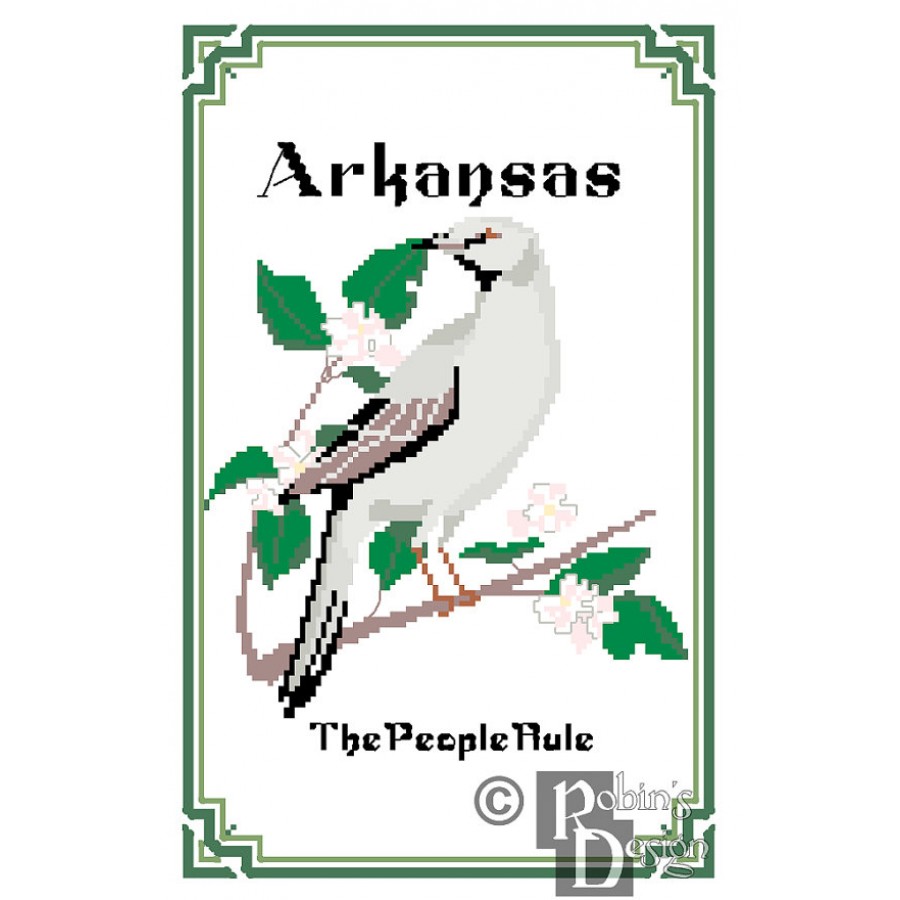 Arkansas State Bird, Flower and Motto Cross Stitch Pattern PDF