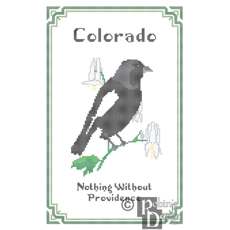 Colorado State Bird, Flower and Motto Cross Stitch Pattern PDF