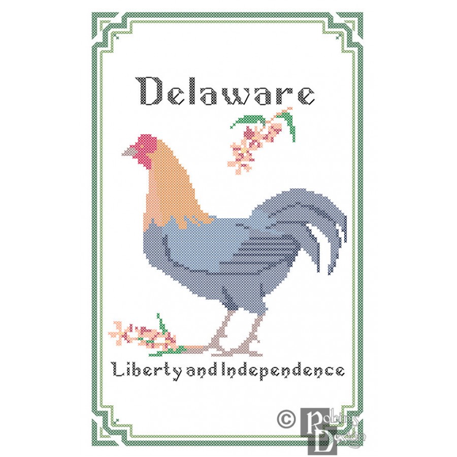 Delaware State Bird, Flower and Motto Cross Stitch Pattern PDF