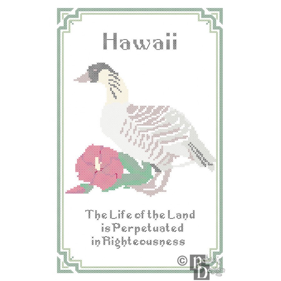 Hawaii State Bird, Flower and Motto Cross Stitch Pattern PDF