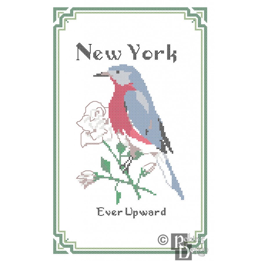 New York State Bird, Flower and Motto Cross Stitch Pattern PDF