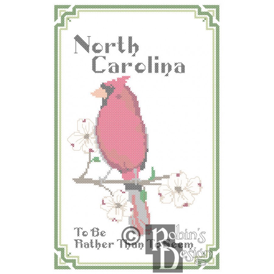 North Carolina State Bird, Flower and Motto Cross Stitch Pattern PDF