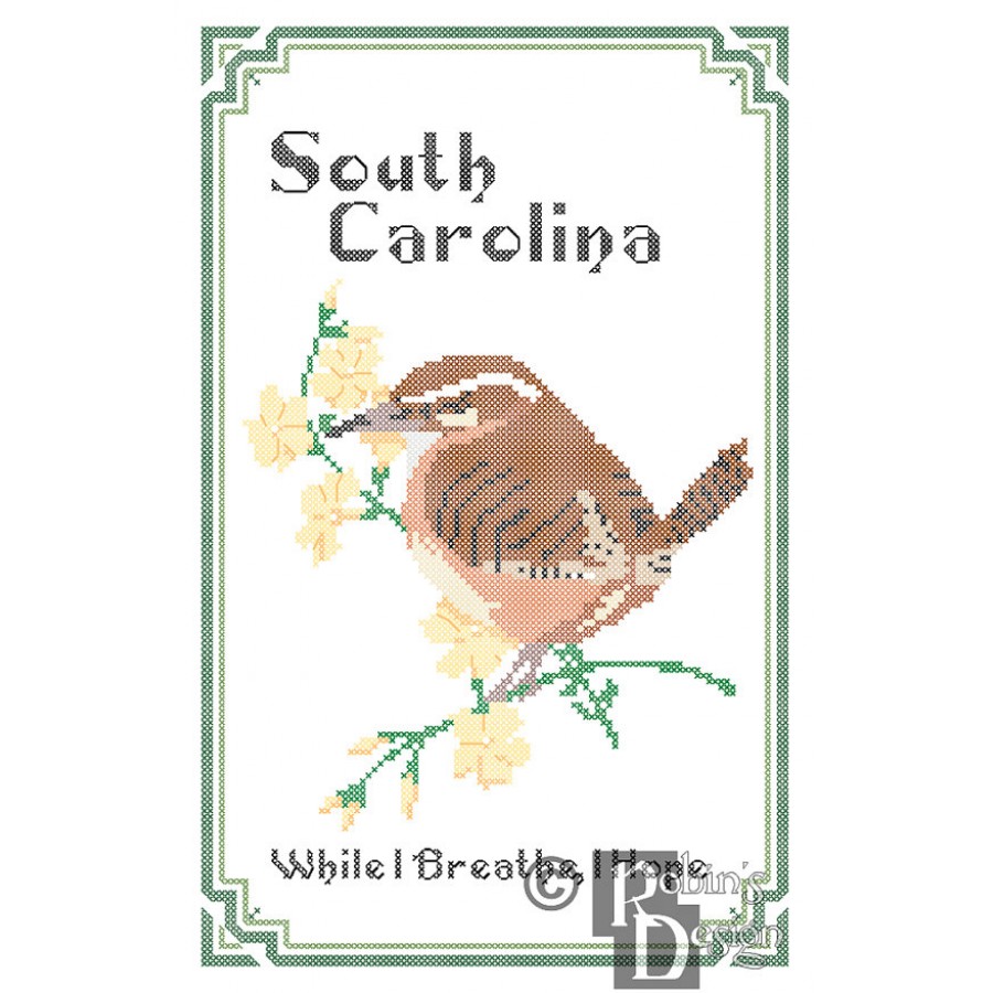 South Carolina State Bird, Flower and Motto Cross Stitch Pattern PDF