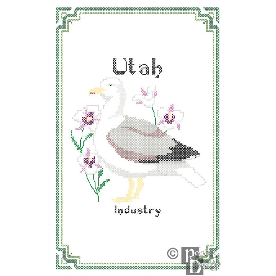 Utah State Bird, Flower and Motto Cross Stitch Pattern PDF