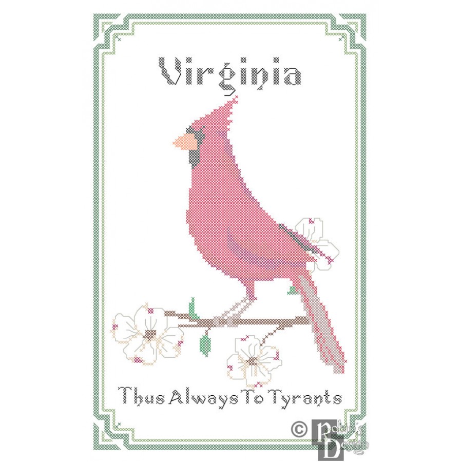 Virginia State Bird, Flower and Motto Cross Stitch Pattern PDF
