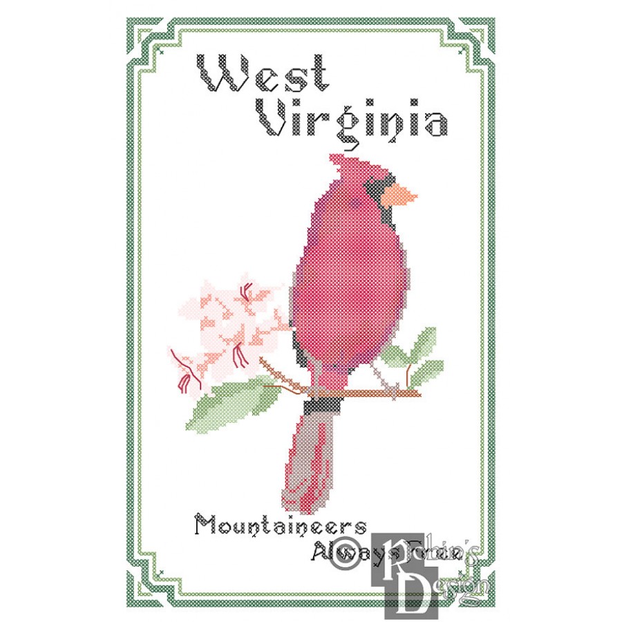 West Virginia State Bird, Flower and Motto Cross Stitch Pattern PDF